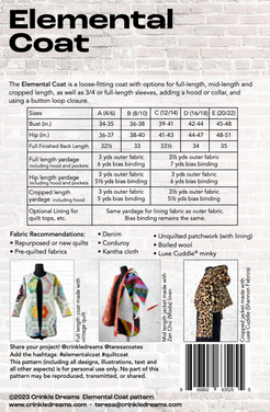 Elemental Coat quilt coat sewing pattern – Crinkle Dreams