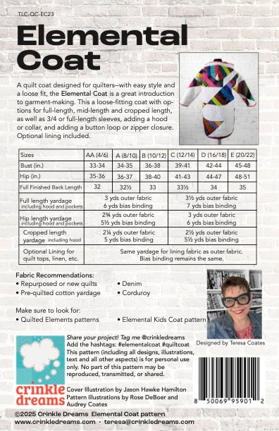 Elemental Coat quilt coat sewing pattern – Crinkle Dreams